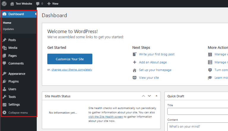 WordPress Dashboard Overview - Learn how to navigate a WordPress website