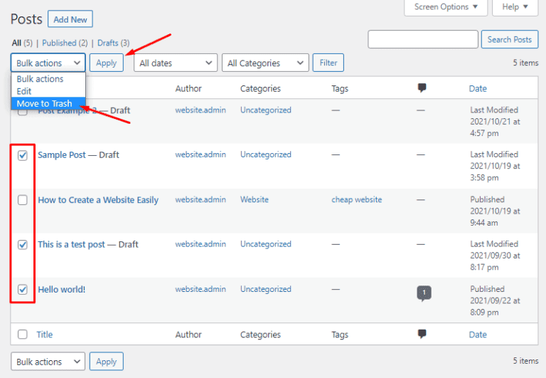 How to Delete Posts and in WordPress?